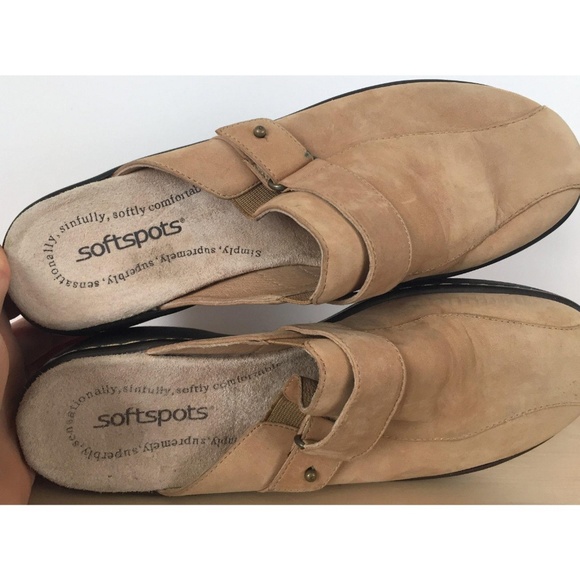 Softspots | Shoes | Softspots Tan Brown Leather Wedge Slip On Clogs ...